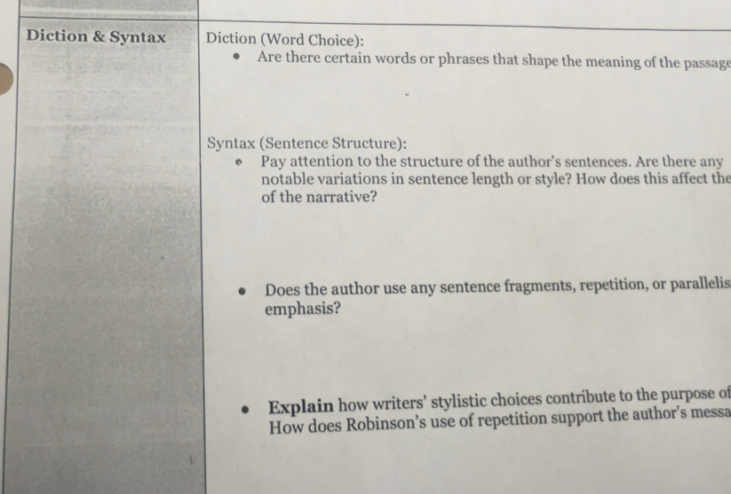 Solved: Diction & Syntax Diction (Word Choice): Are there certain words ...