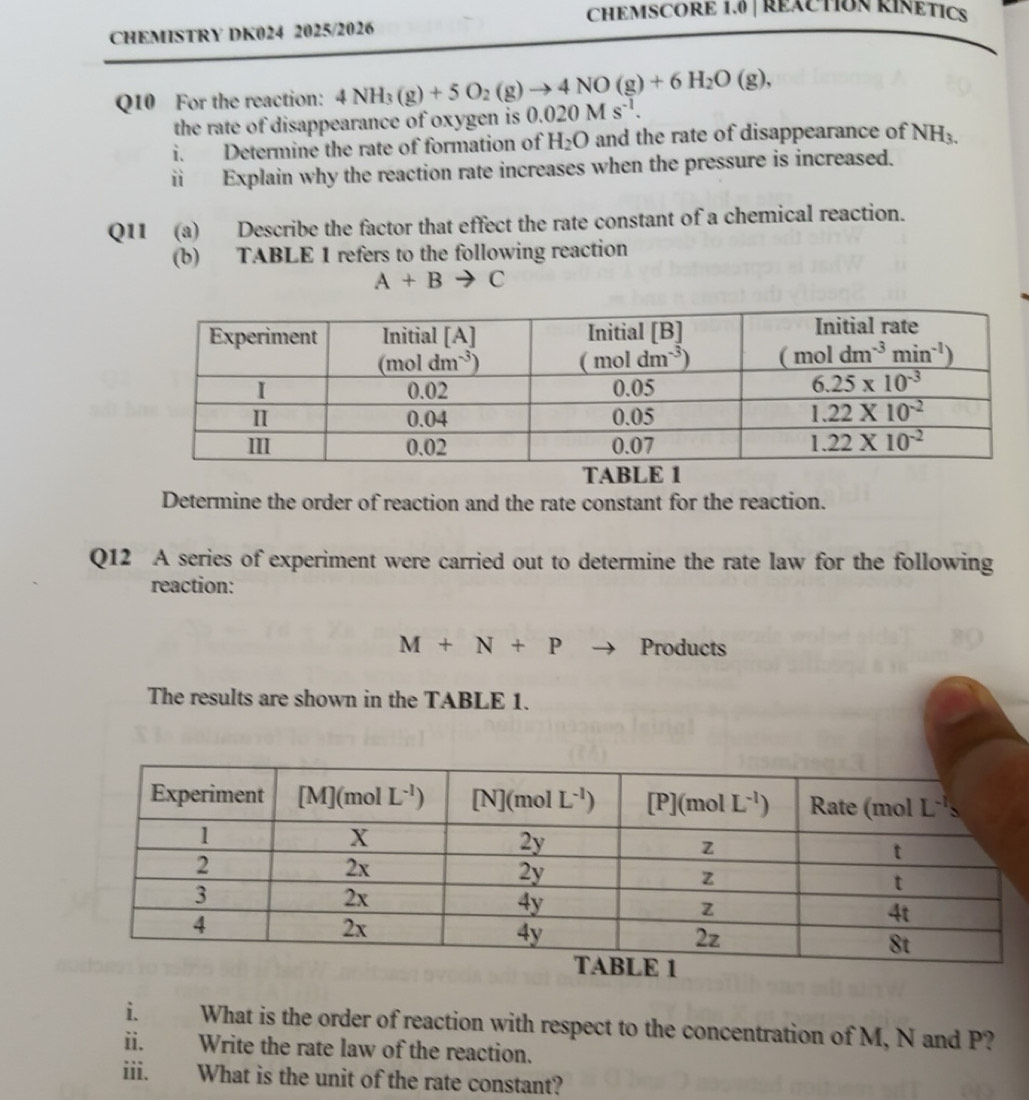 Selesai:CHEMSCORE 1.0 | REACTION KINETICS CHEMISTRY DK024 2025/2026 Q10 ...