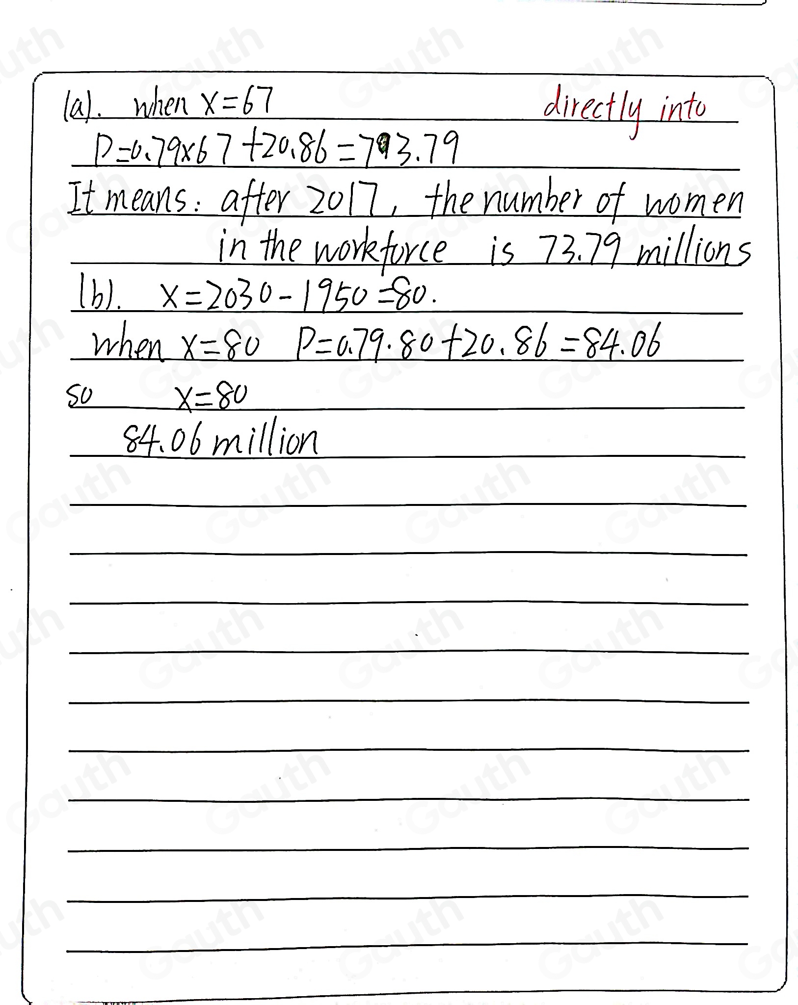 Solved: Using data starting with 1950 and projected to 2050, the number of women (in millions ...