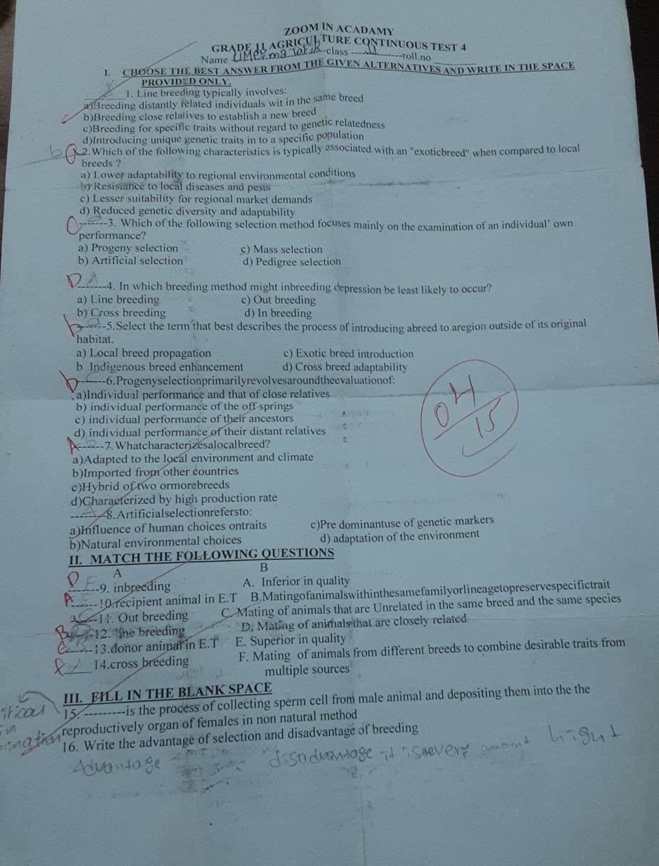 Solved: ZOOM IN ACADAMY grADE 11 aGRIÇU TURE CQNTINUOUS TEST 4 ===class ...