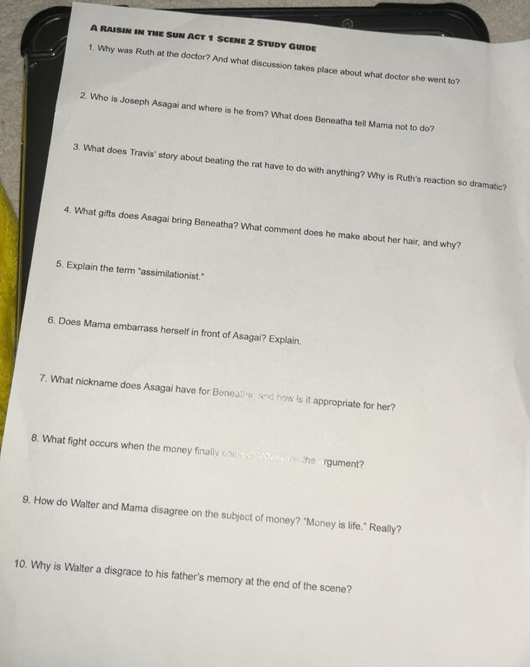 Solved: A Raisin in the Sun Act 1 Scene 2 Study Guide 1. Why was Ruth ...