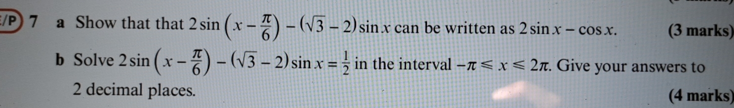 Solved: a Show that that 2sin (x- π /6 )-(sqrt(3)-2) sin x can be ...