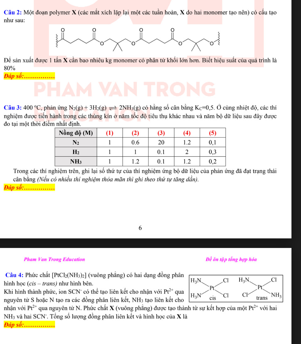Giải quyết:Một đoạn polymer X (các mắt xích lặp lại một các tuần hoàn ...