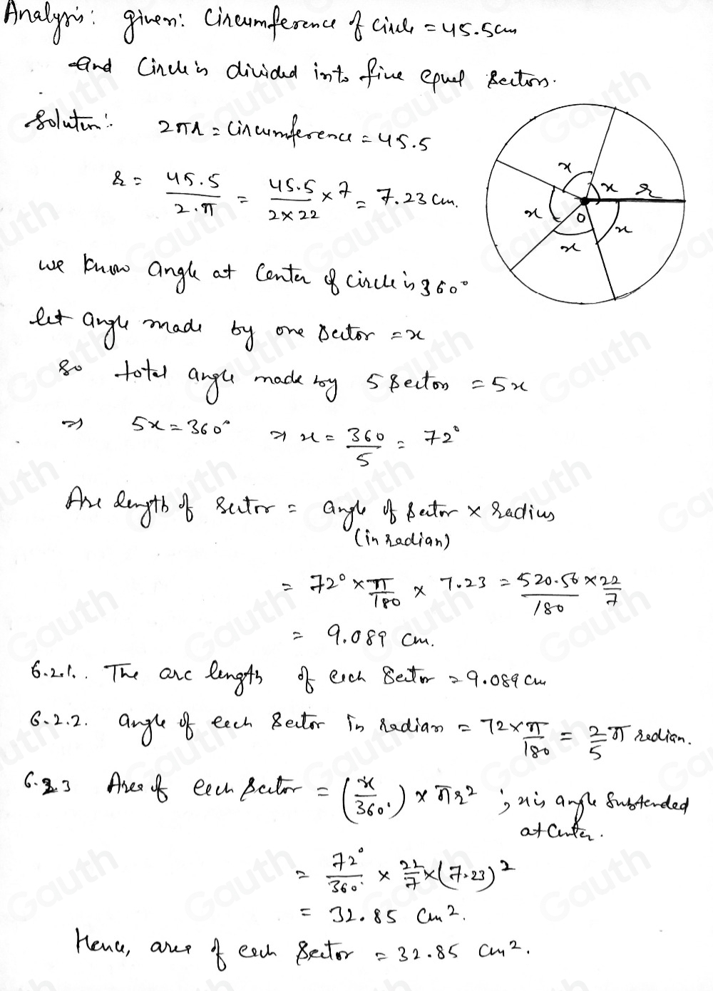 Solved: 6.2 The circumference ofa circle is 45,5 cm and this circle is ...