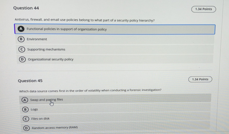 Solved: Antivirus, firewall, and email use policies belong to what part ...