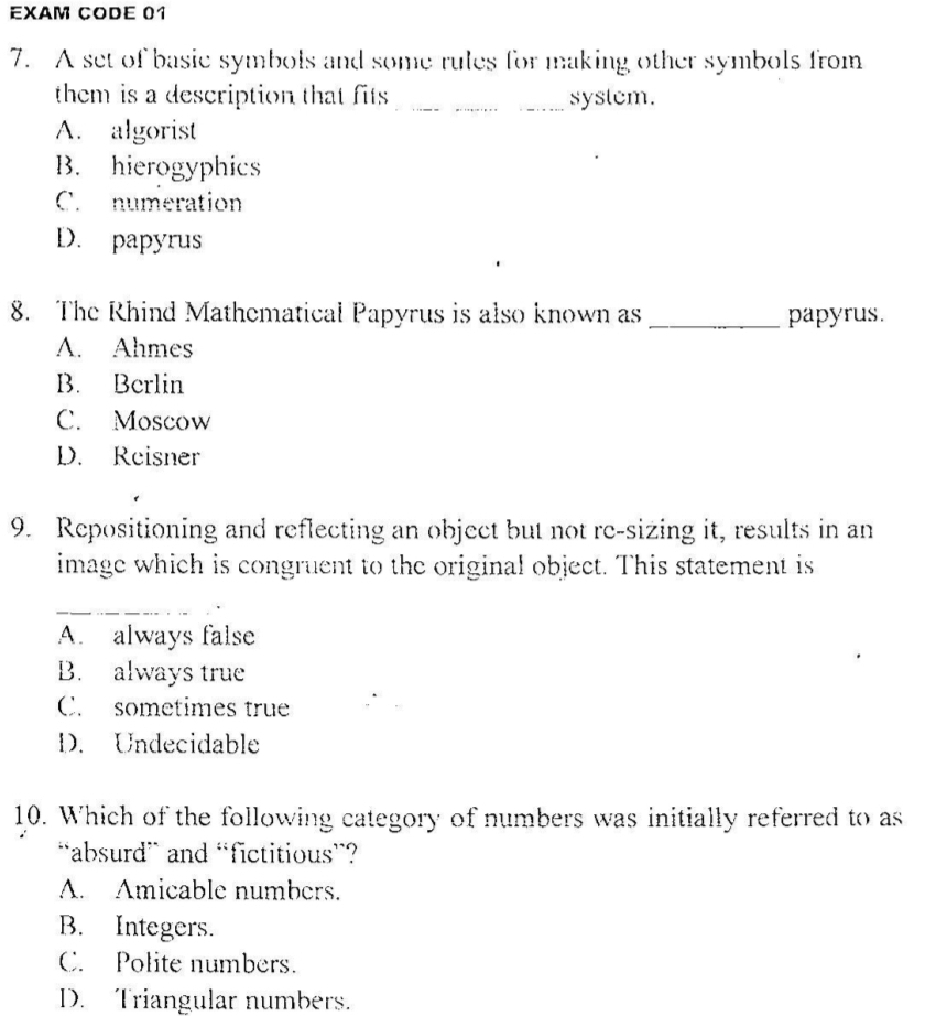 Solved: EXAM ÇODE 01 7. A set of basic symbols and some rules for ...