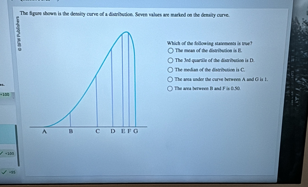 Solved: The figure shown is the density curve of a distribution. Seven ...