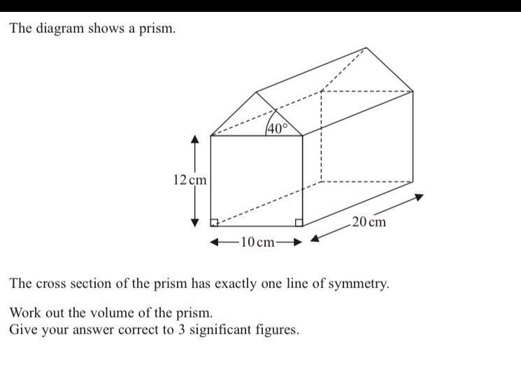 Solved: The diagram shows a prism. The cross section of the prism has ...