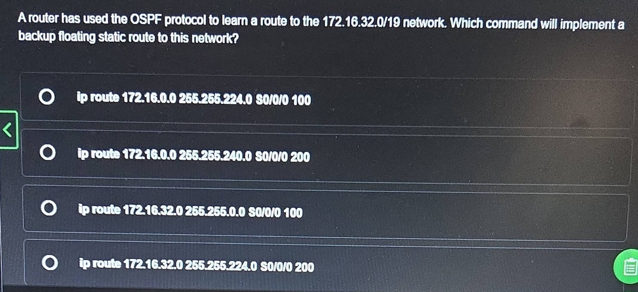 Solved: A router has used the OSPF protocol to learn a route to the 172 ...