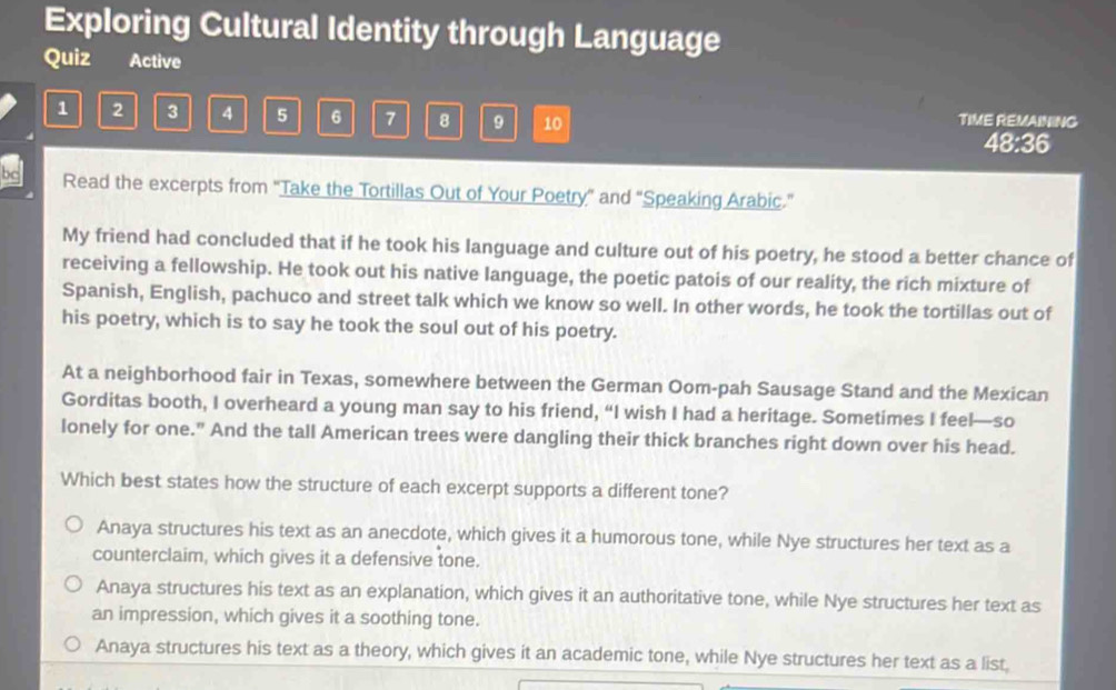 Solved: Exploring Cultural Identity through Language Quiz Active 1 2 3 ...