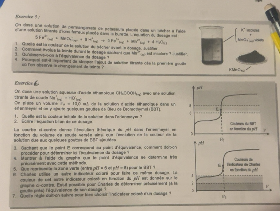 Résolu :Exercice $ : On dose une solution de permanganate de potassium ...