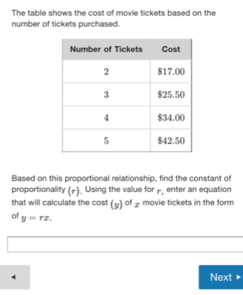 Solved: The table shows the cost of movie tickets based on the number ...