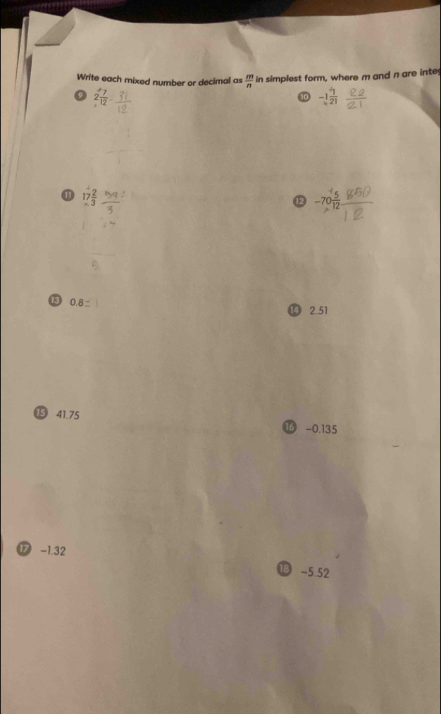 Write each mixed number or decimal as m/n in simplest form, where m and n are inte 2 7/1 [Math]
