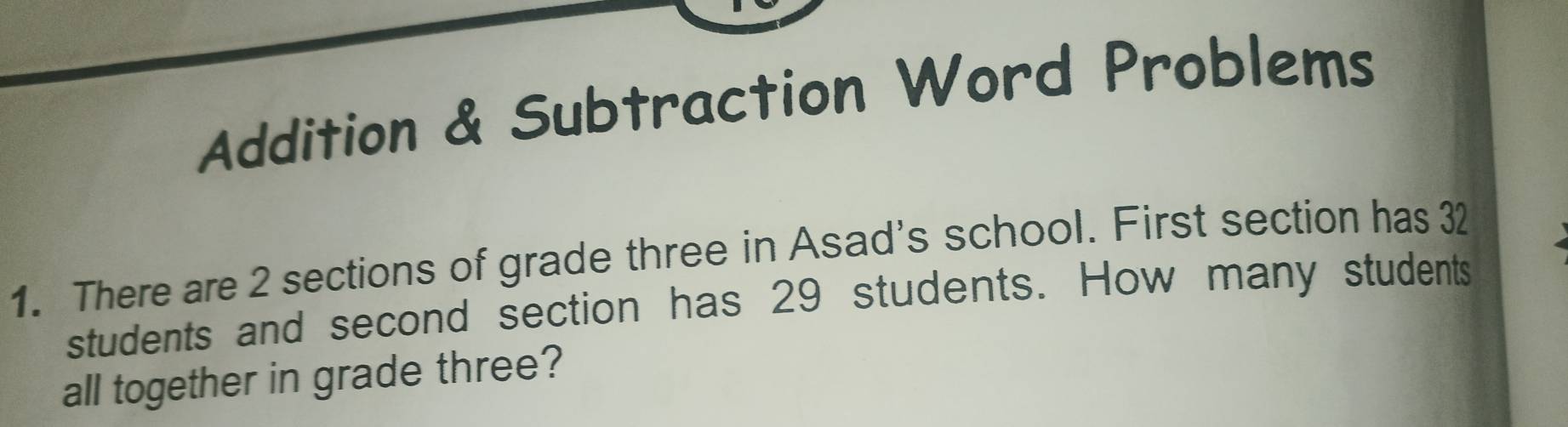 Solved: Addition & Subtraction Word Problems 1. There are 2 sections of ...