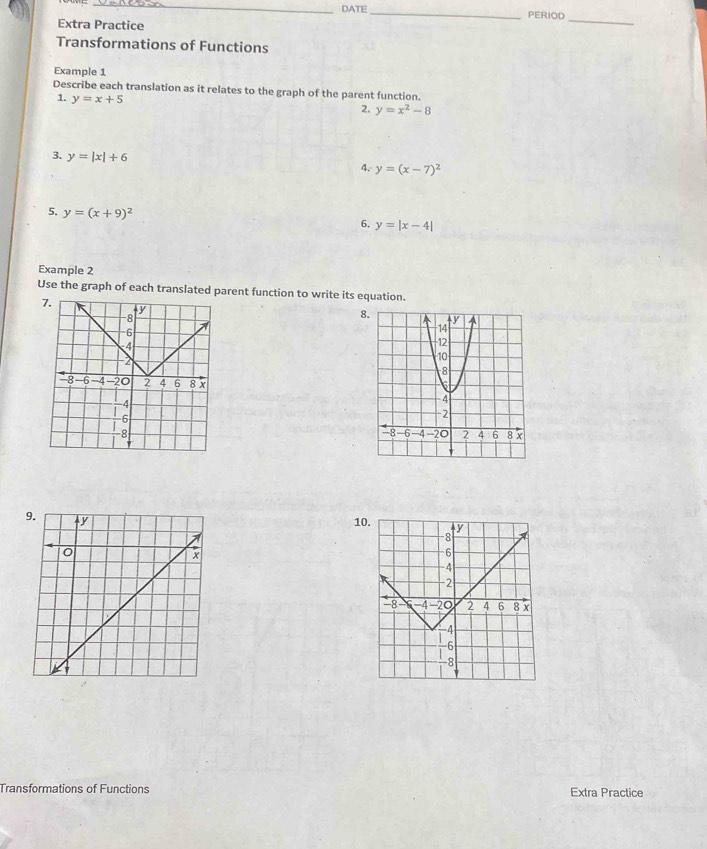 Solved: DATE_ PERIOD Extra Practice _ Transformations of Functions ...
