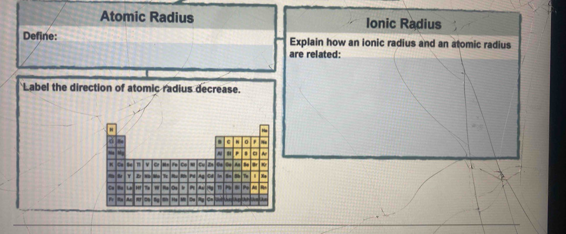 Solved: Atomic Radius Ionic Radius Define: Explain how an ionic radius ...
