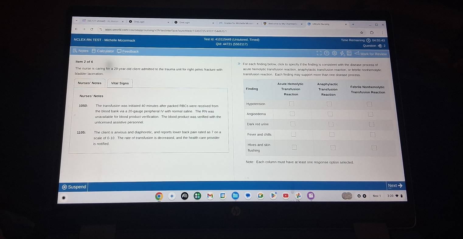 Solved: NCLEX-RN TEST - Michelle Mccormack Test Id: 410115449 ...