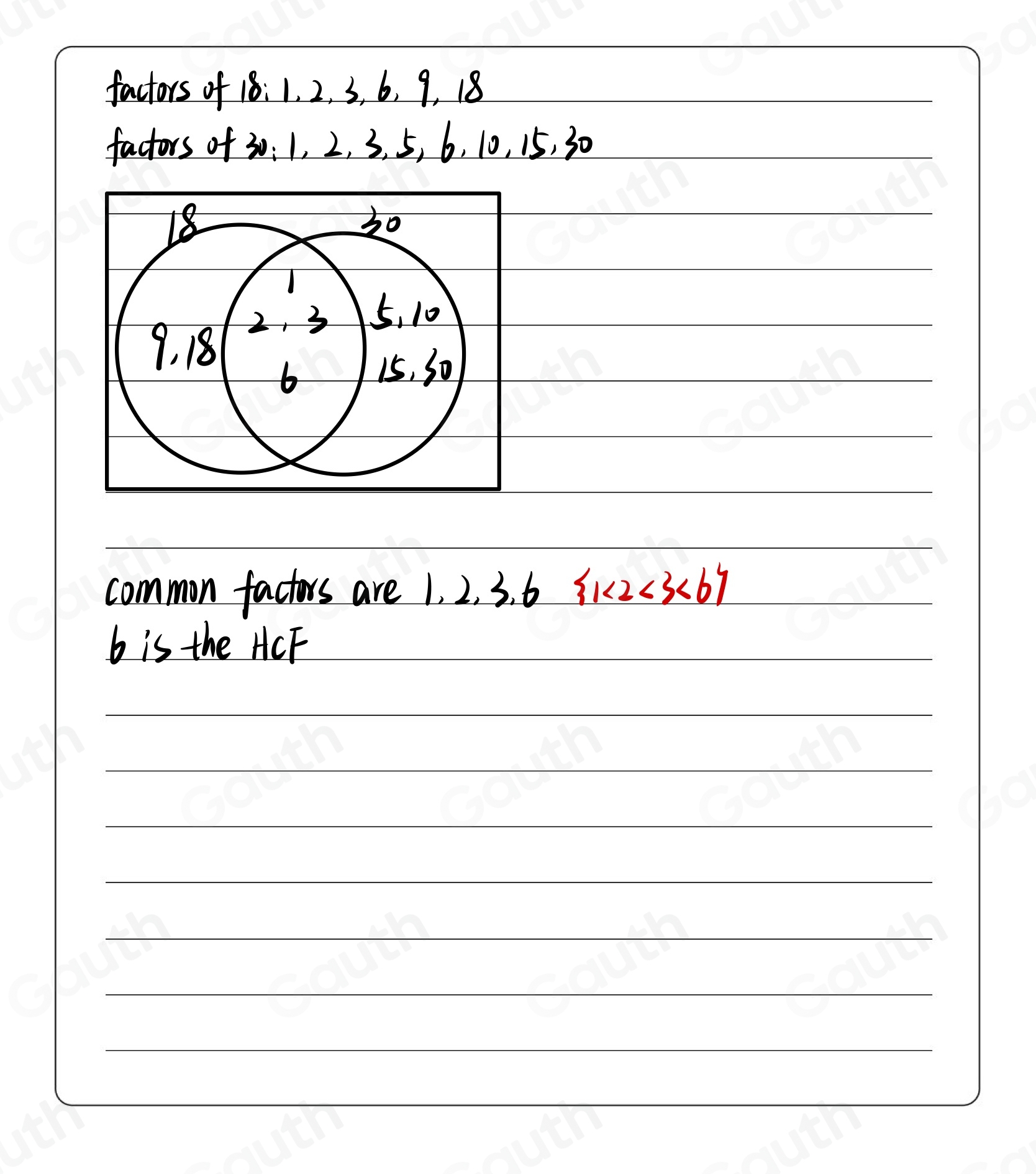 Solved: Write the factors of 18 and 30 using this Venn diagram. What is ...
