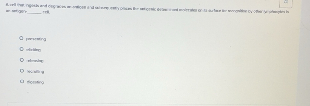 Solved: A cell that ingests and degrades an antigen and subsequently ...
