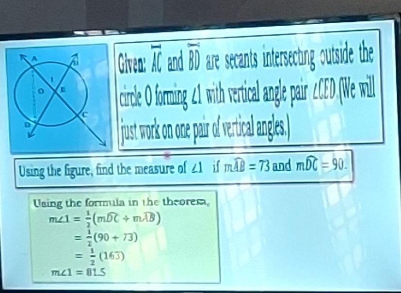 Solved: Given: overline IC and overline DD I are secants intersecting outside the circle foring ...