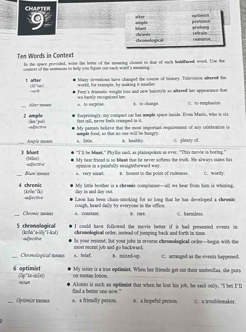 Solved: CHAPTER 9 alter optimist ample pretense blunt prolong chronic refrain chronological ...
