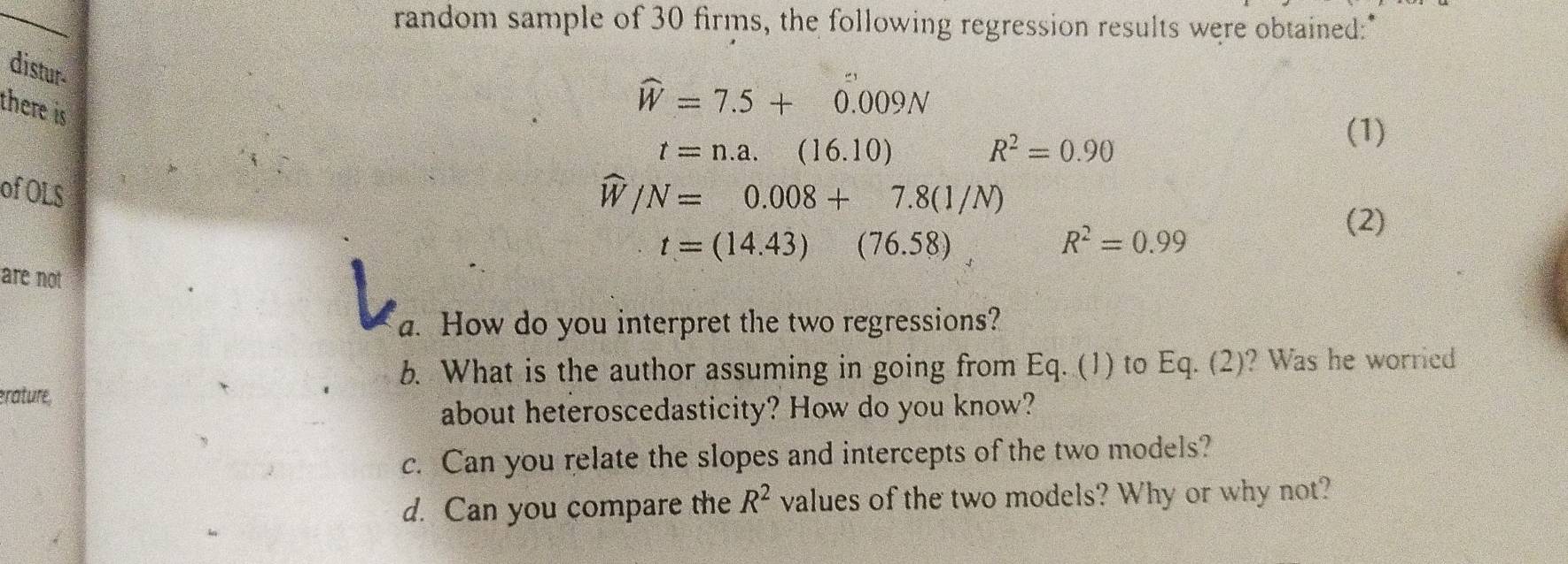 Solved: random sample of 30 firms, the following regression results ...