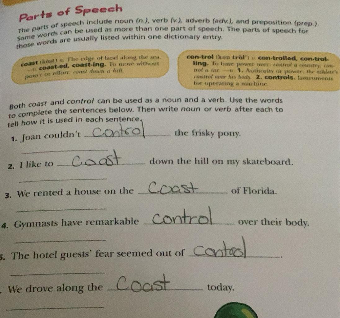 Solved: Parts of Speech The parts of speech include noun (n.), verb (v ...