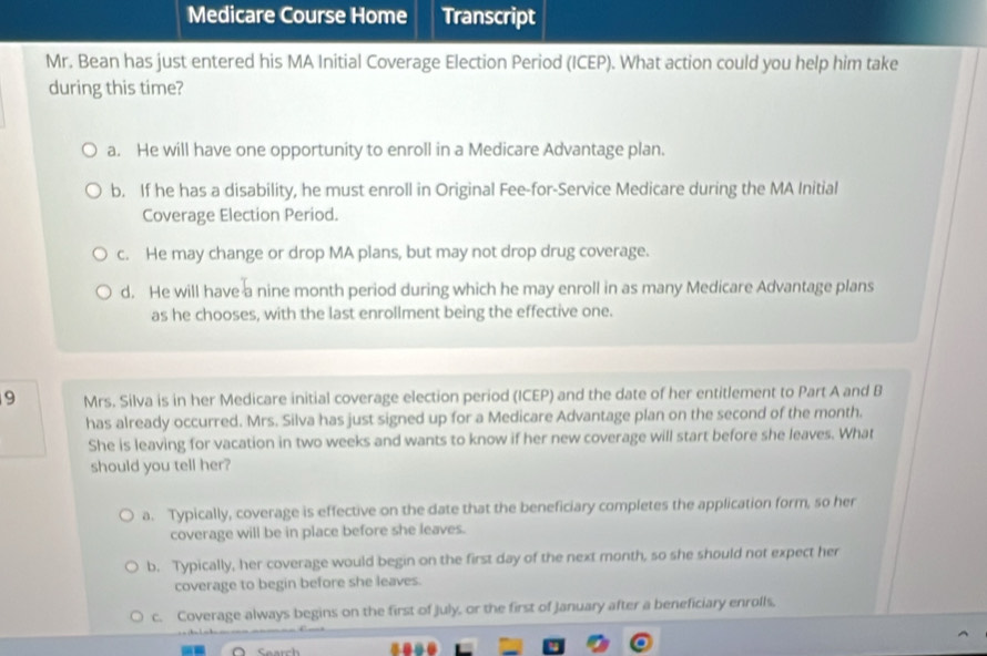 Solved: Medicare Course Home Transcript Mr. Bean has just entered his ...