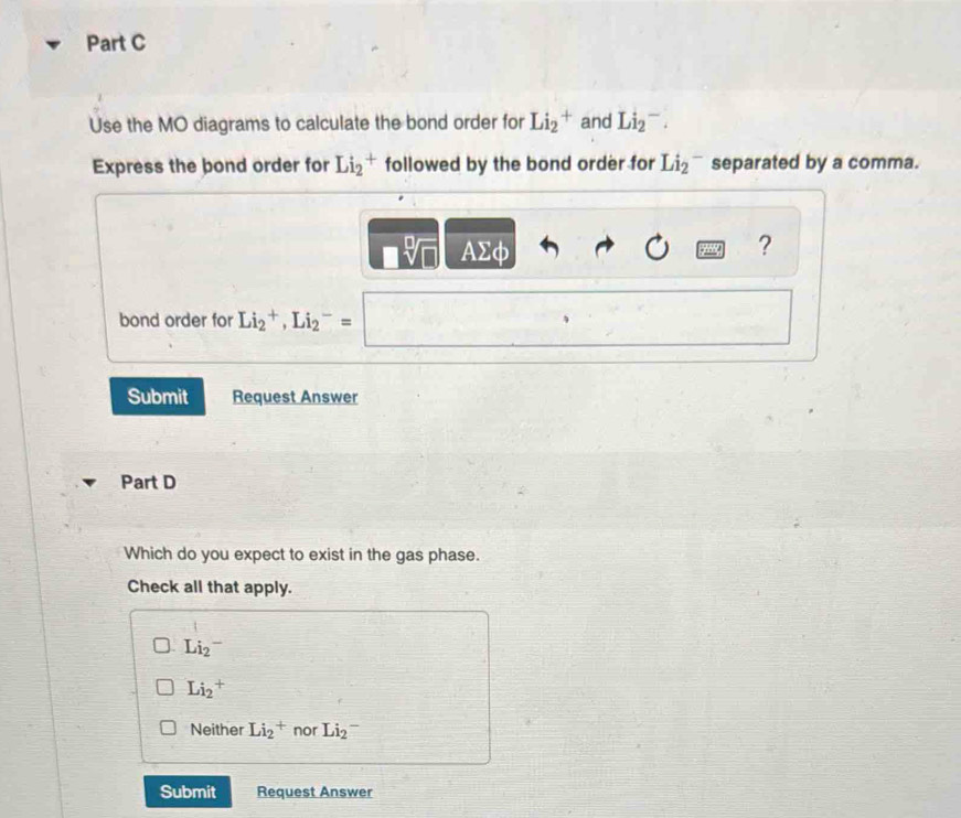 Solved: Use the MO diagrams to calculate the bond order for Li_2^(+ and ...