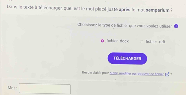 Résolu :Dans le texte à télécharger, quel est le mot placé juste après ...