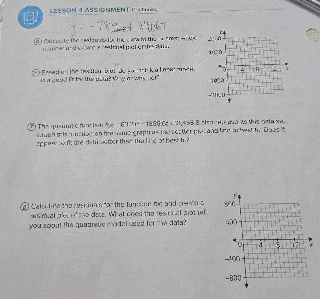 Solved: LESSON 4 ASSIGNMENT Continued d) Calculate the residuals for ...