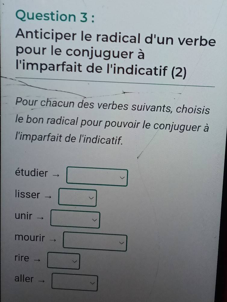 Résolu :Anticiper le radical d'un verbe pour le conjuguer à l'imparfait ...