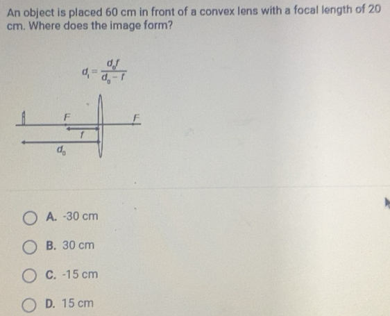 Solved: An object is placed 60 cm in front of a convex lens with a ...