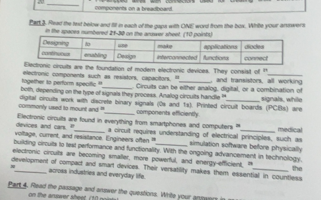 Giải quyết:components on a breadboard. Part 3. Read the text below and ...