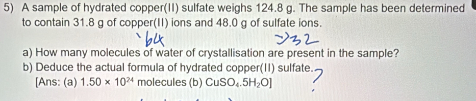 Selesai:A sample of hydrated copper(II) sulfate weighs 124.8 g. The ...