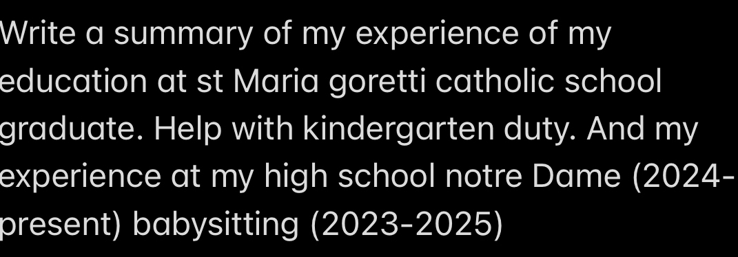 Solved: Write a summary of my experience of my education at st Maria ...