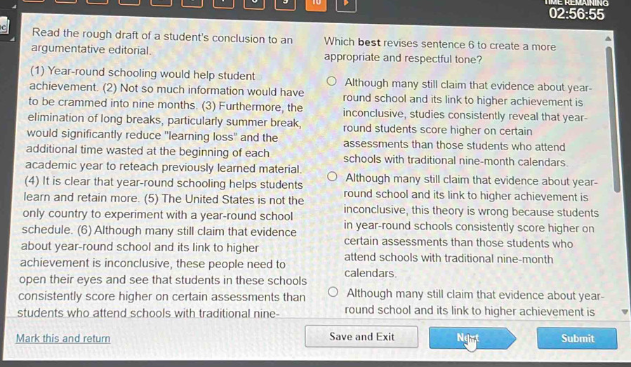 Solved: TME REMAINING 02:56:55 ^ Read the rough draft of a student's ...