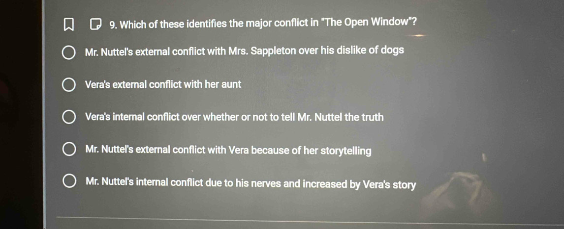 Solved: Which of these identifies the major conflict in "The Open ...