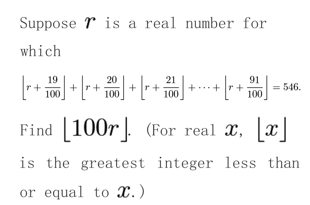 Solved: Suppose r is a real number for which [r+ 19/100 ]+[r+ 20/100 ...
