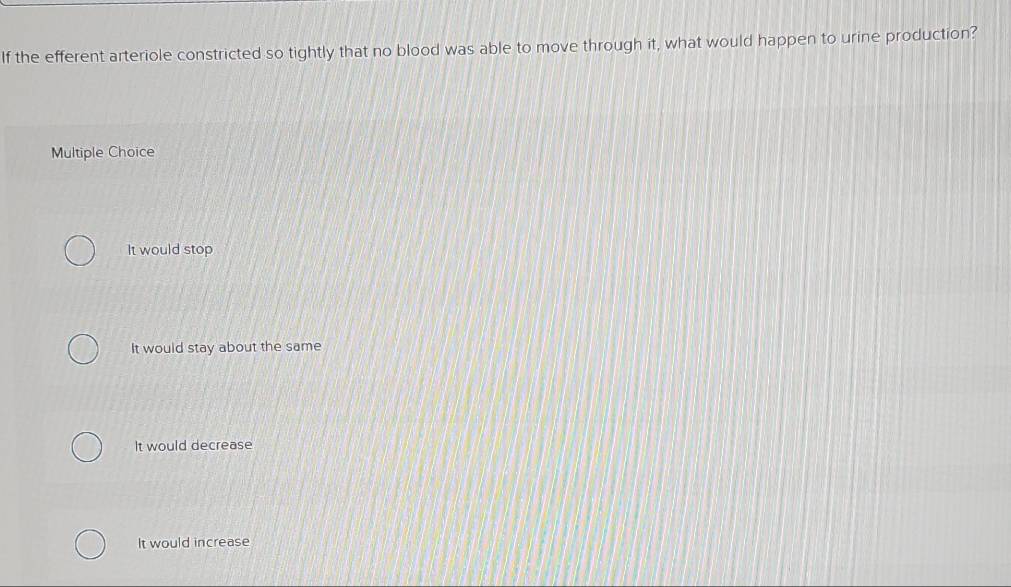 Solved: If the efferent arteriole constricted so tightly that no blood ...