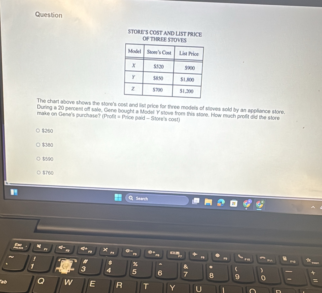 Solved: Question STORE'S COST AND LIST PRICE OF THREE STOV The chart ...