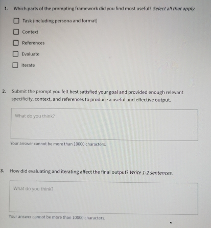 Solved: Which parts of the prompting framework did you find most useful ...