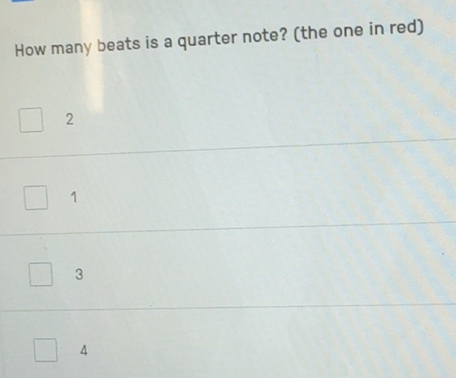 Résolu :How many beats is a quarter note? (the one in red) 2 1 3 4
