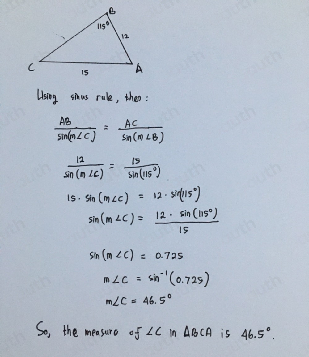 Solved: Calculate the measure of ∠ C in BCA to the nearest tenth of a ...