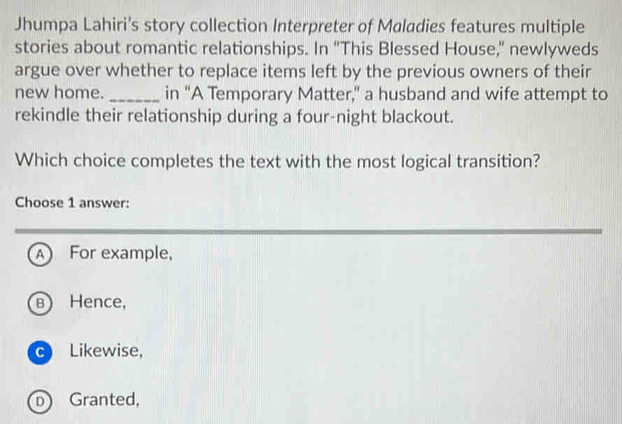 Solved: Jhumpa Lahiri's story collection Interpreter of Maladies ...