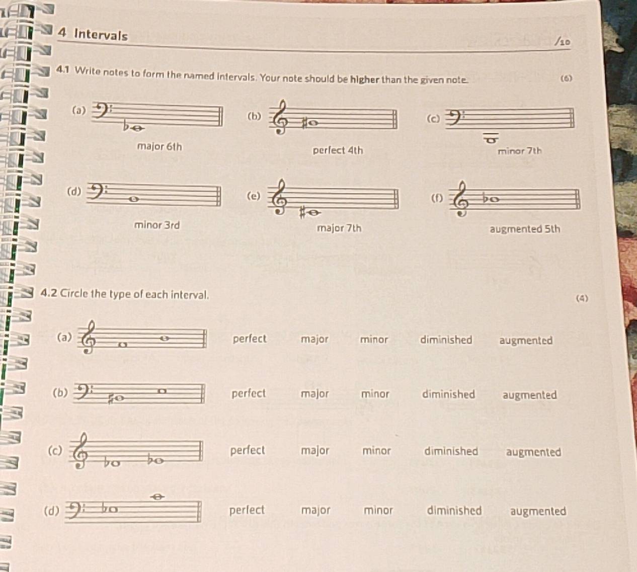 Risolto:Intervals /10 4.1 Write notes to form the named intervals. Your ...