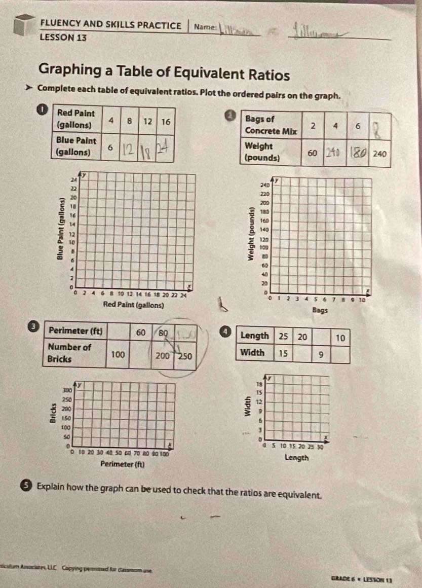 Solved: FLUENCY AND SKILLS PRACTICE Name LESSON 13 __ Graphing a Table ...
