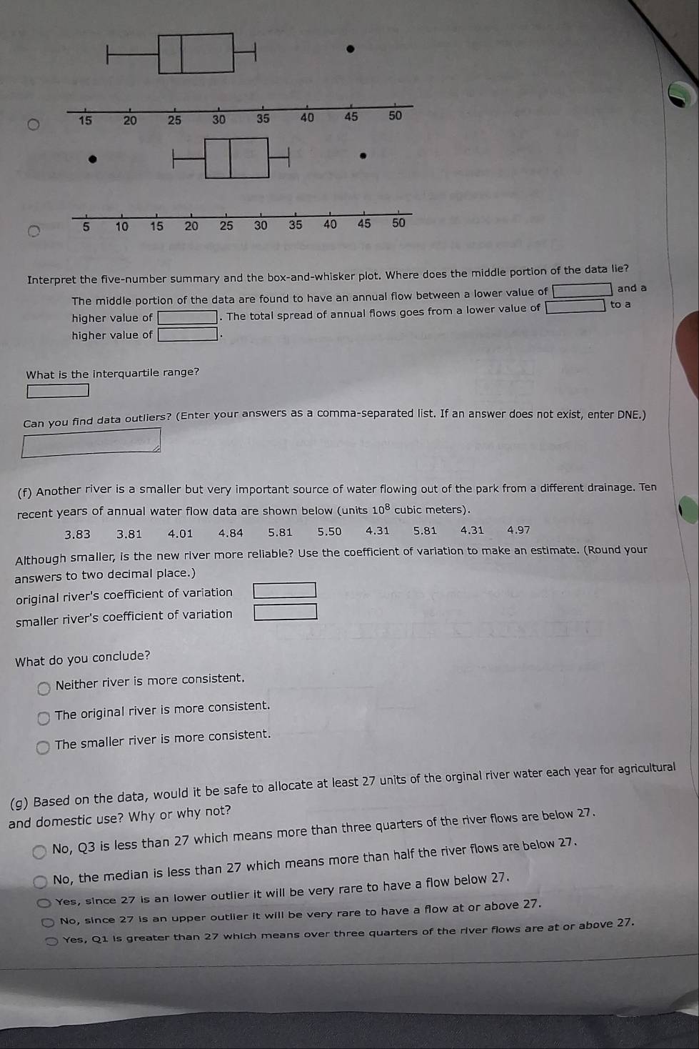 Solved: Interpret the five-number summary and the box-and-whisker plot ...