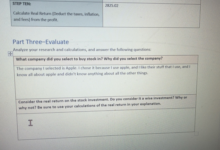 Solved: STEP TEN: 2825.02 Calculate Real Return (Deduct the taxes ...