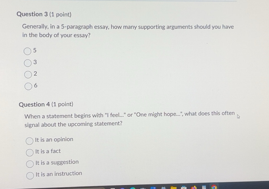 Solved: Generally, in a 5 -paragraph essay, how many supporting ...